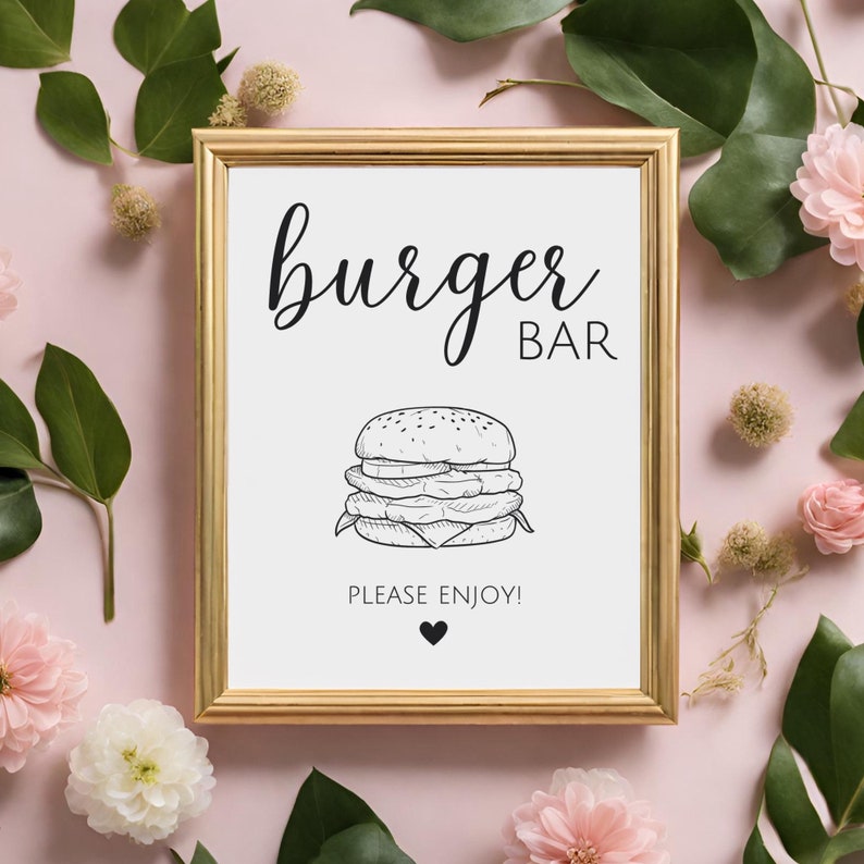 Burger Bar Sign, Wedding Food Sign, Party Burger Bar Sign, Burger Sign ...