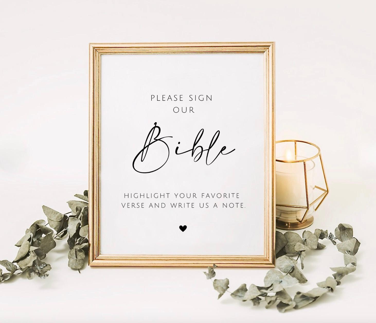 Please Sign Our Bible, Minimalist Wedding Bible Guestbook Sign ...