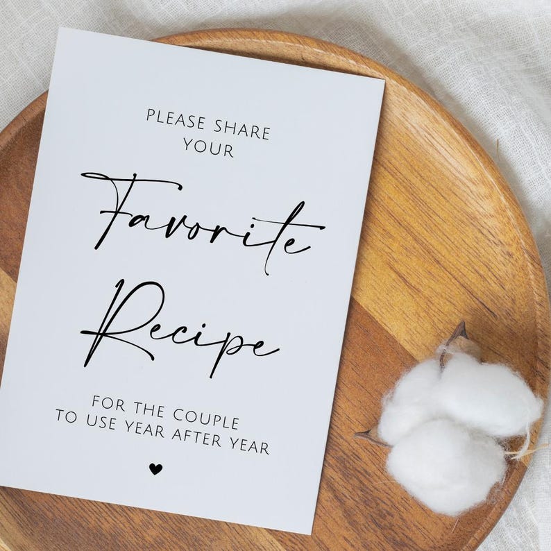 Please Share Your Favorite Recipe Sign, Minimalist Printable Wedding ...