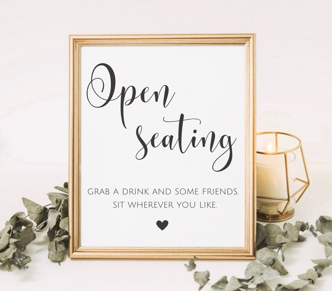 Minimalist Open Seating Sign, Wedding Printable No Assigned Seats Sign ...