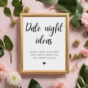 Minimalist Date Night Ideas Sign, Wedding Date Jar Sign, Wedding Date ...