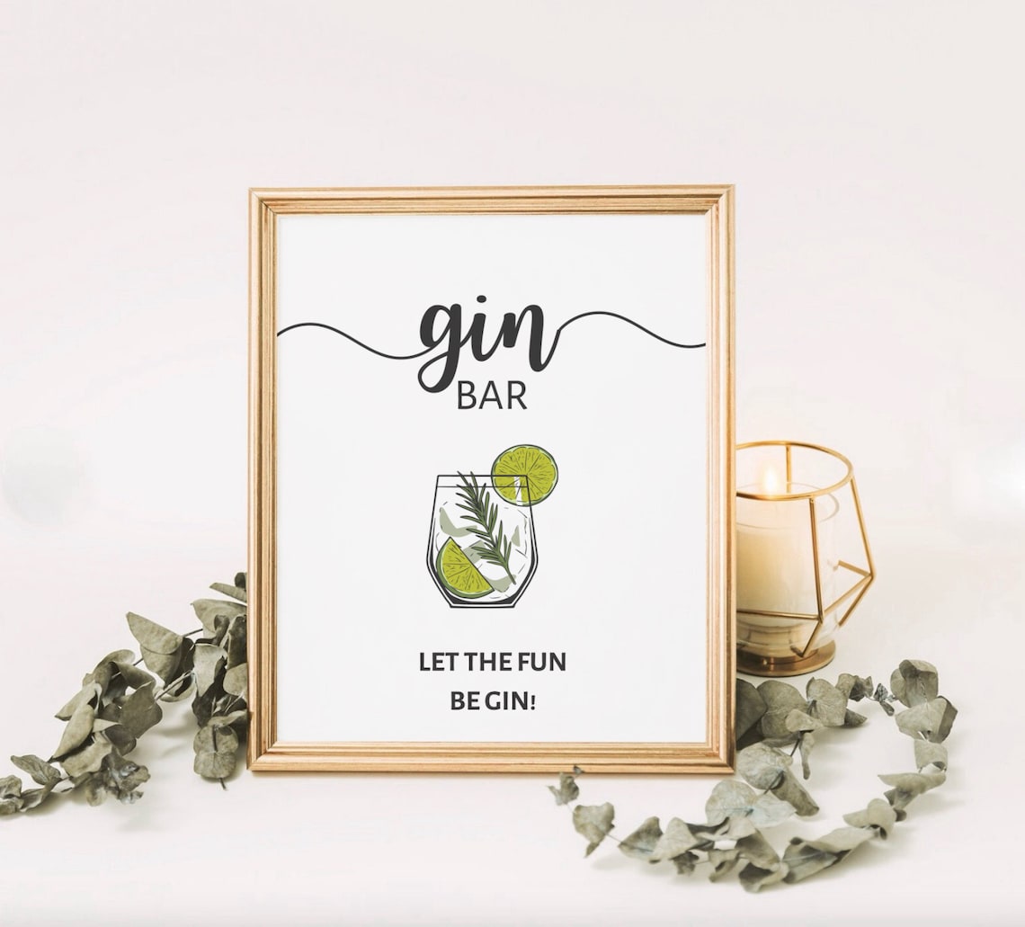 Gin Bar Sign, Let the Fun Be Gin Sign, Minimalist Wedding Gin Bar Sign ...