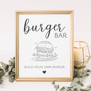 Burger Bar Sign, Build Your Own Burger, Wedding Food Sign, Food Station ...
