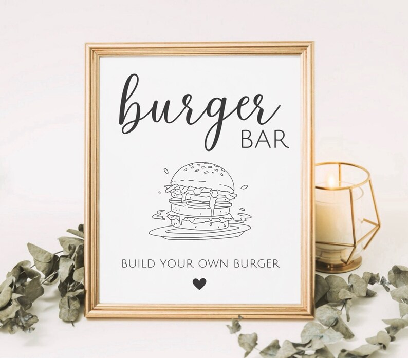 Burger Bar Sign, Build Your Own Burger, Wedding Food Sign, Food Station ...