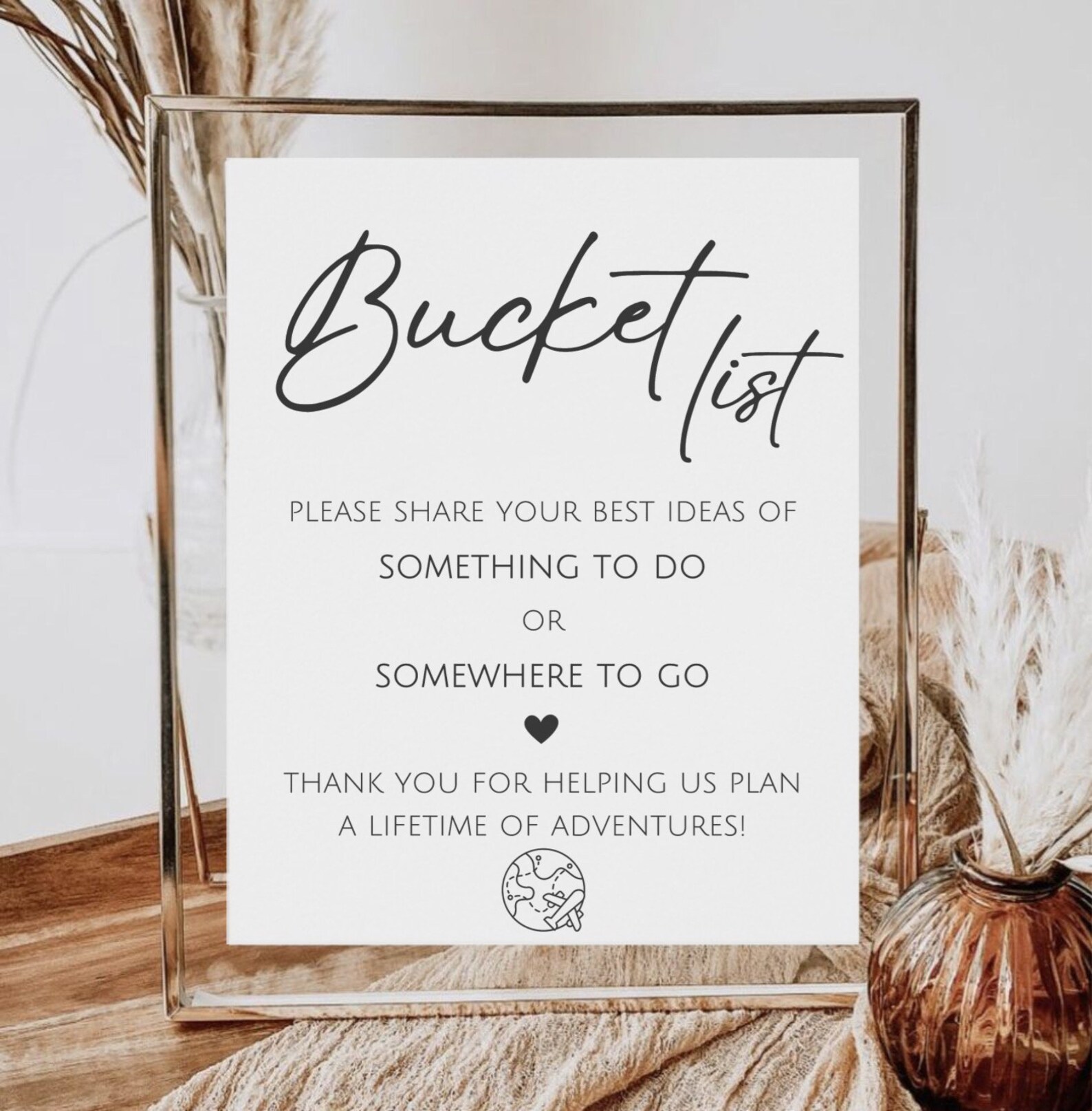 Minimalist Bucket List Sign, Wedding Bucket List Guest Book Sign ...