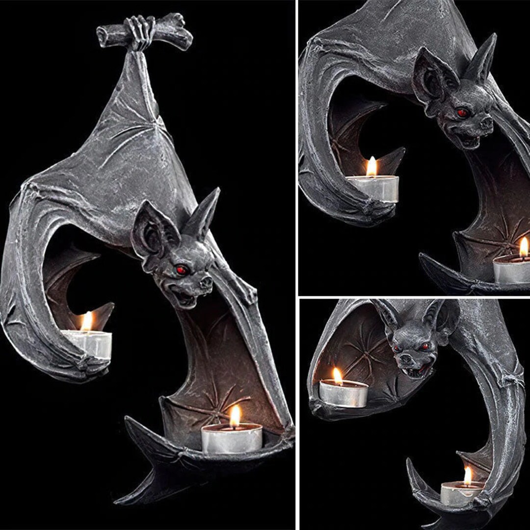 Bat Wall Tealight Holder Halloween Candlestick Bat Statue Garden ...