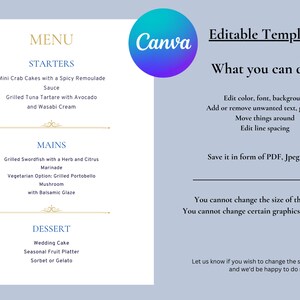 Wedding Menu Digital Template, 100% Customizable Menu, Elegant Menu ...