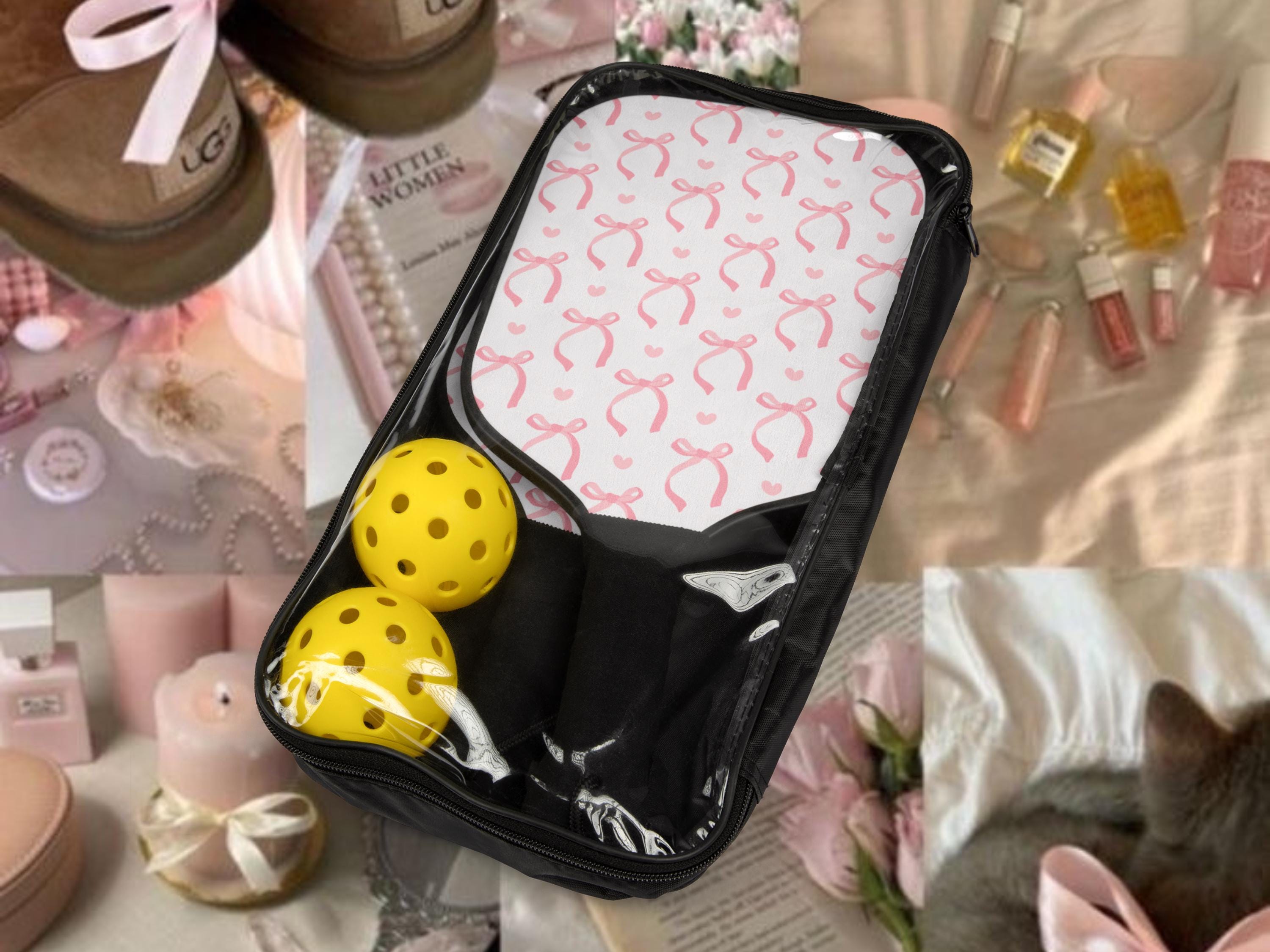 Pink Bow Pickleball Bundle Set, Cute Pink Coquette Bow Pickleball Set ...