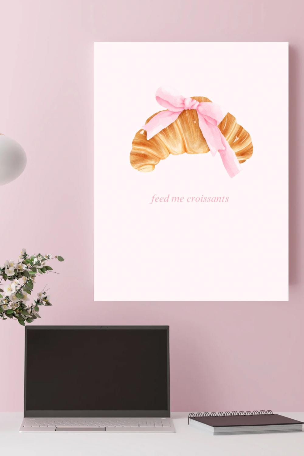 Croissant With Pink Bow Digital Download Poster | Cute Coquette Pink ...