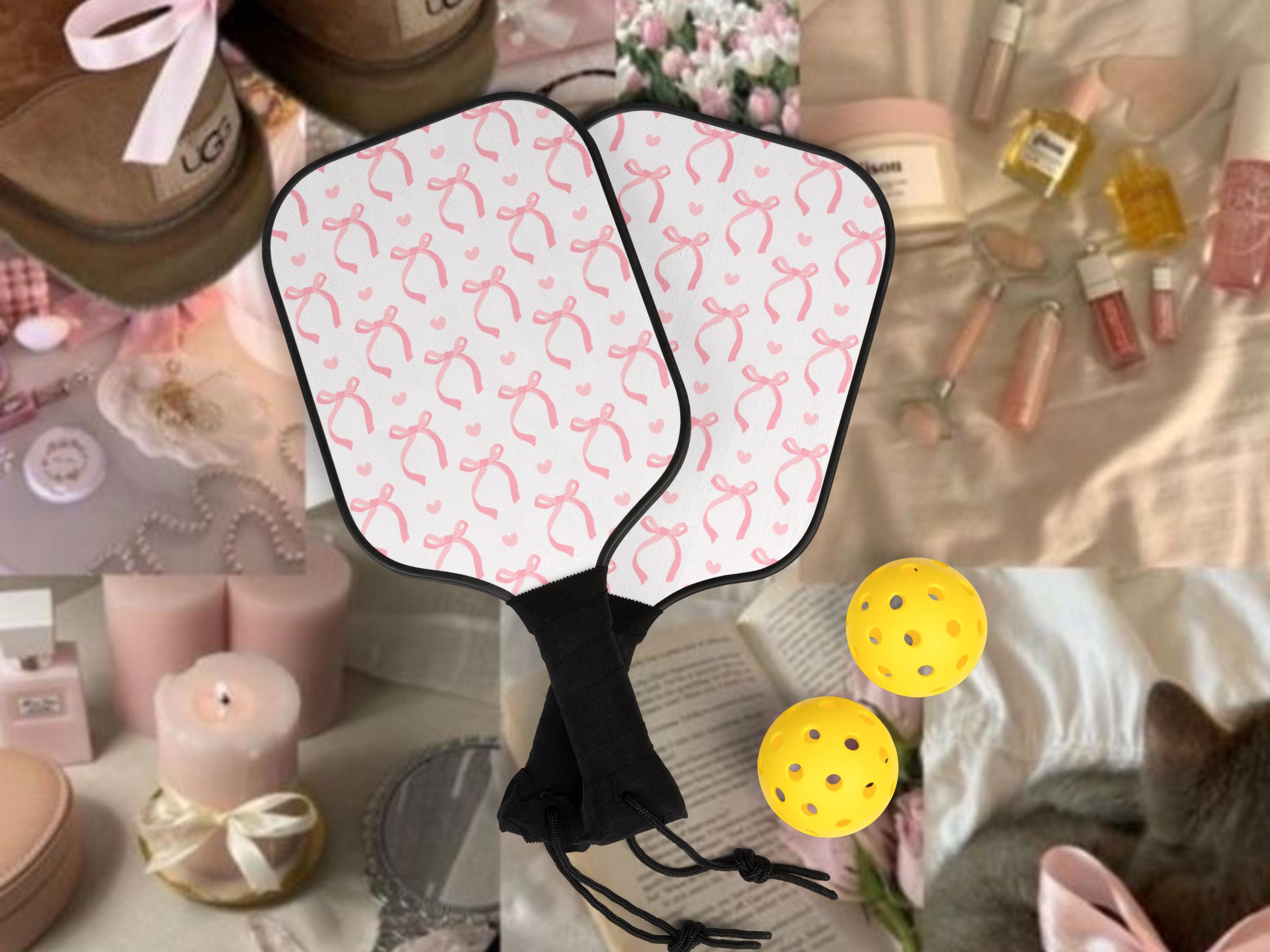 Pink Bow Pickleball Bundle Set, Cute Pink Coquette Bow Pickleball Set ...