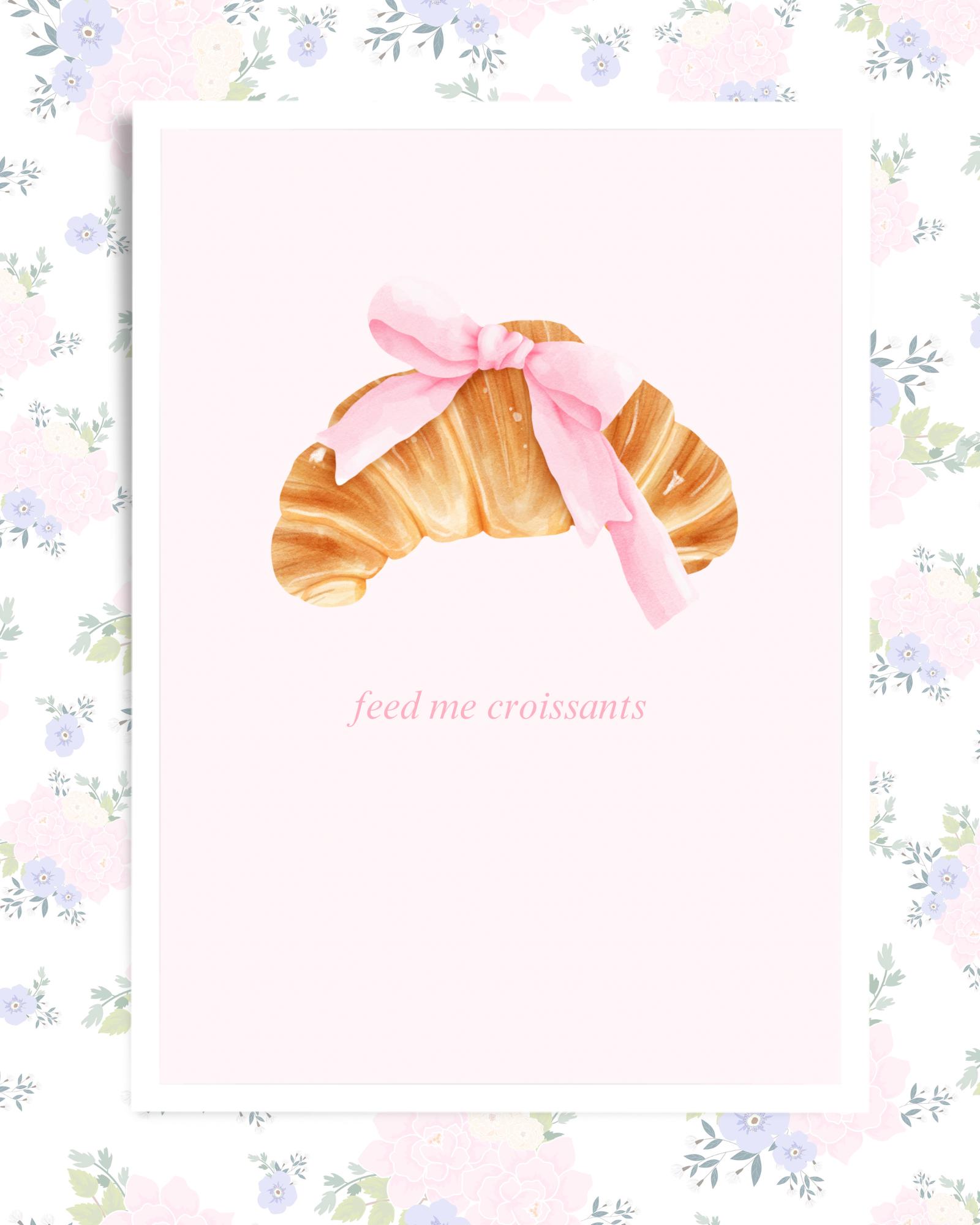 Croissant With Pink Bow Digital Download Poster | Cute Coquette Pink ...