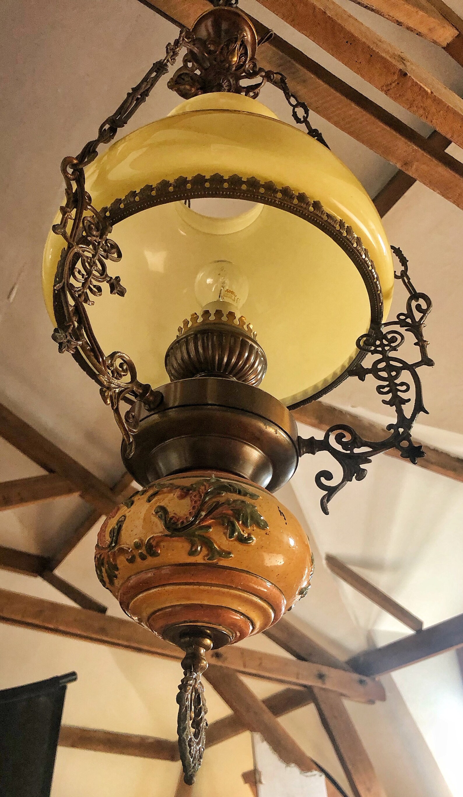 Antique, Vintage French Hanging Lamp With Fine Porcelain and Metal ...