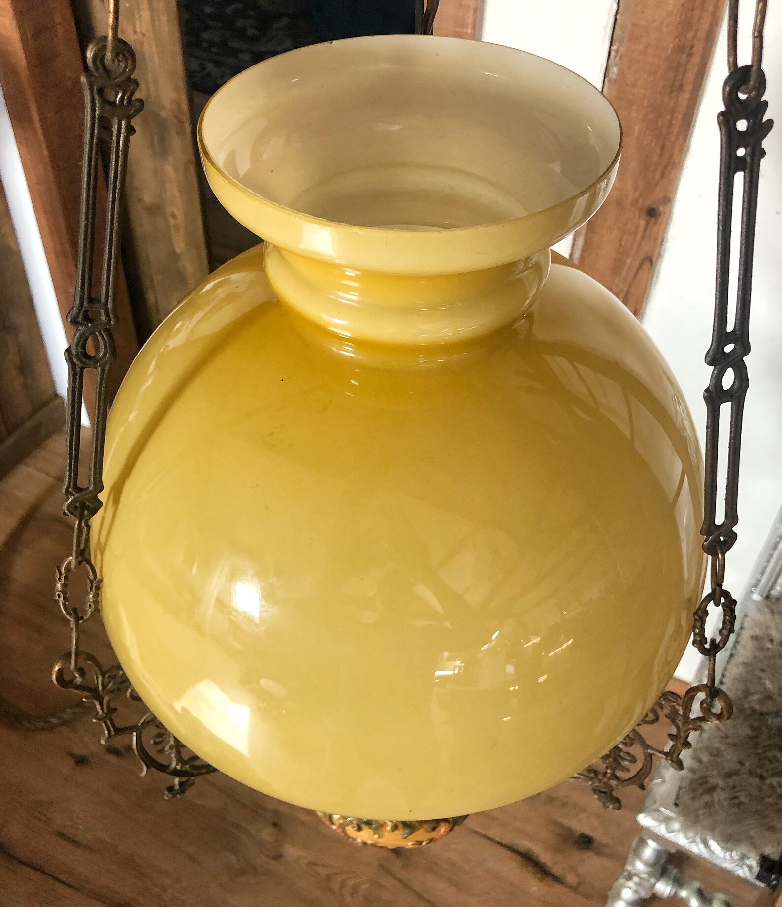 Antique, Vintage French Hanging Lamp With Fine Porcelain and Metal ...