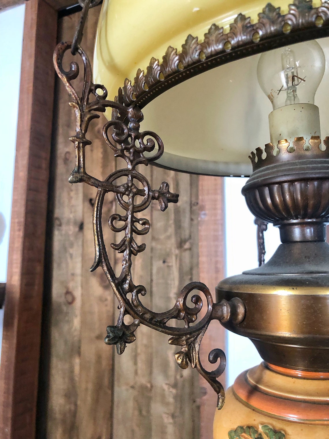 Antique, Vintage French Hanging Lamp With Fine Porcelain and Metal ...