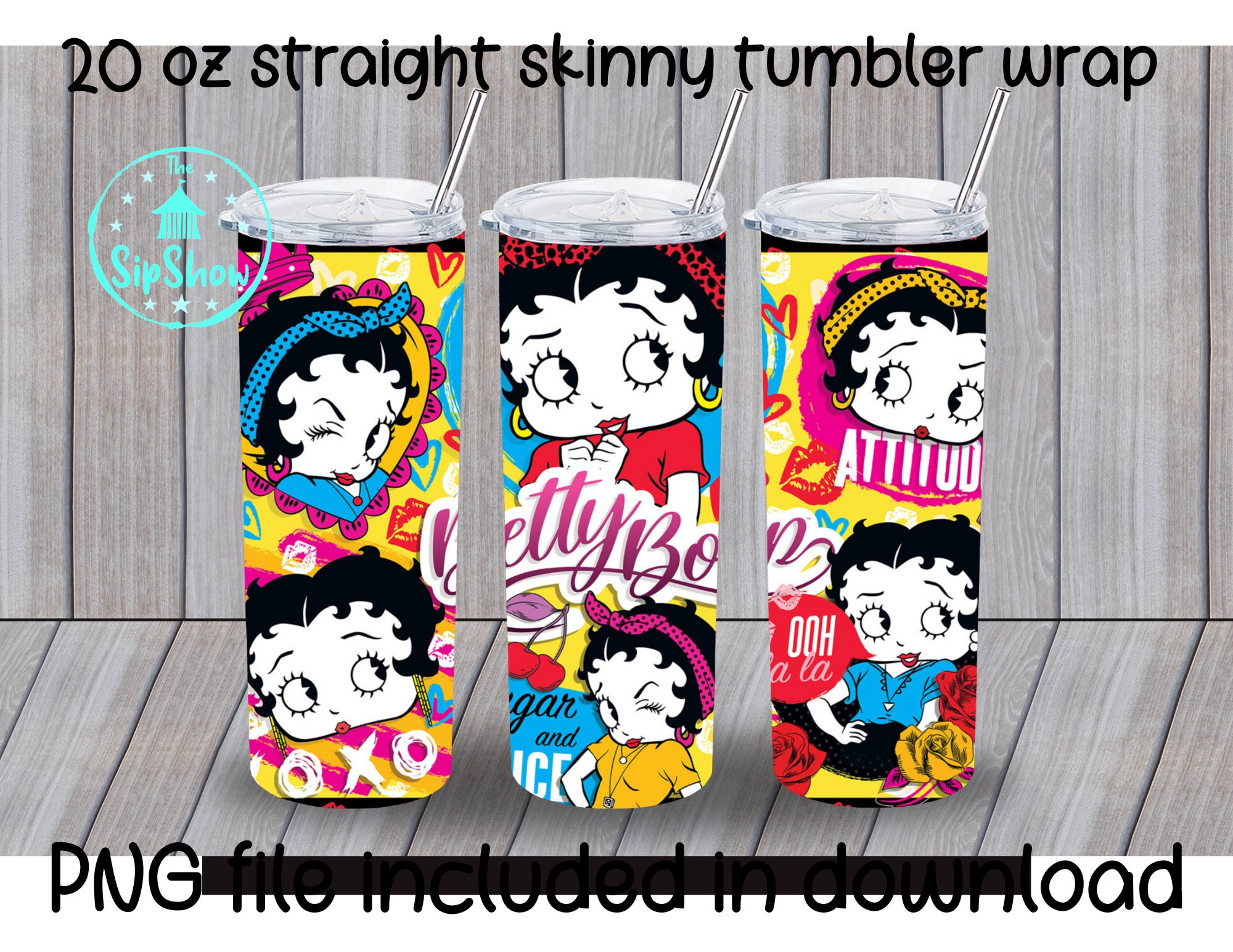 Betty Boop 20oz Skinny Tumbler Sublimation Digital Wrap - Retro Cartoon ...