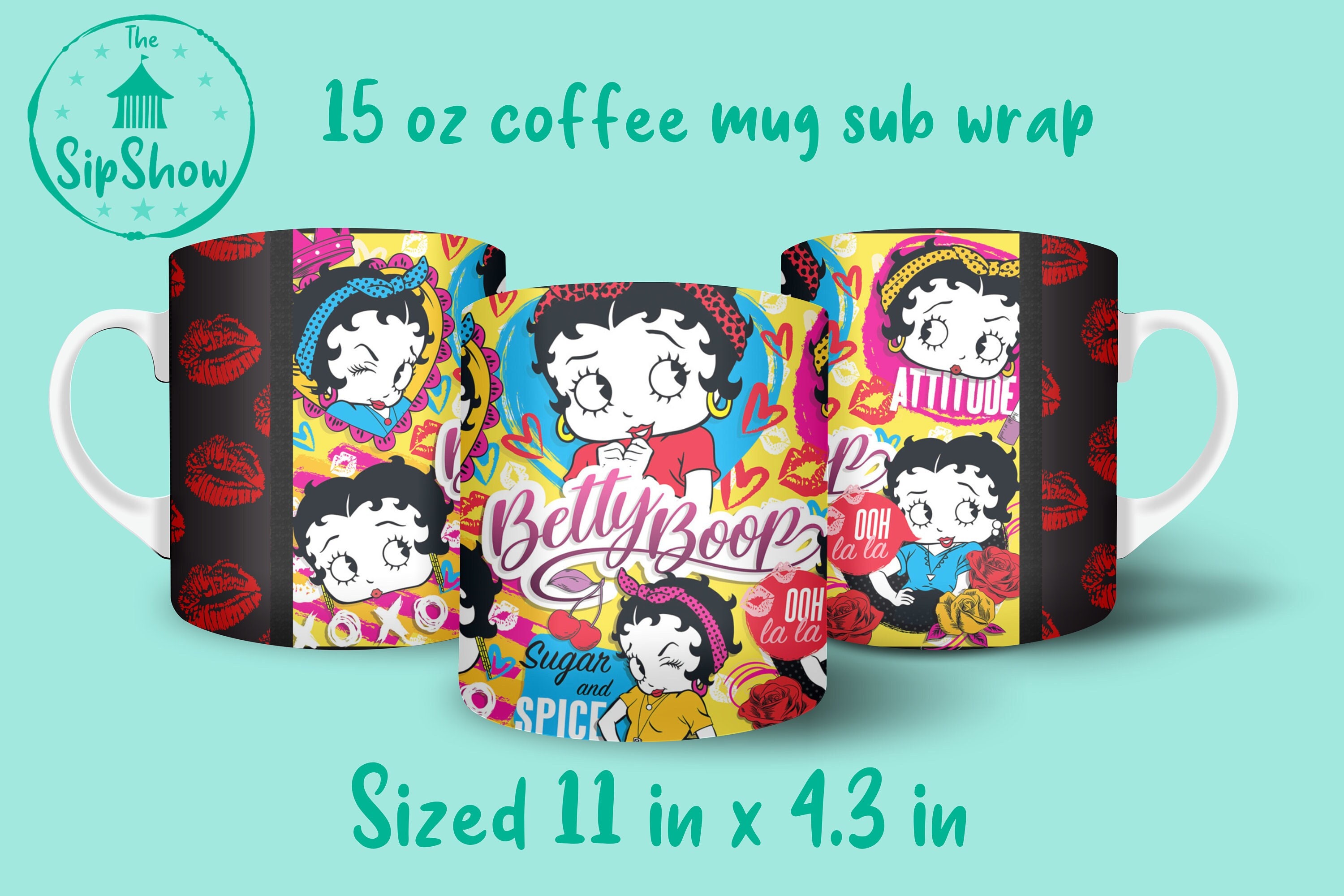 Betty Boop 15 Oz Coffee Mug Sublimation Wrap Digital File - Etsy