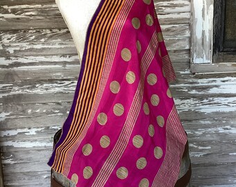 Vintage un-cut PEACHY / PINK Sari-choose Your Saree Scarf/dupatta Scarf ...