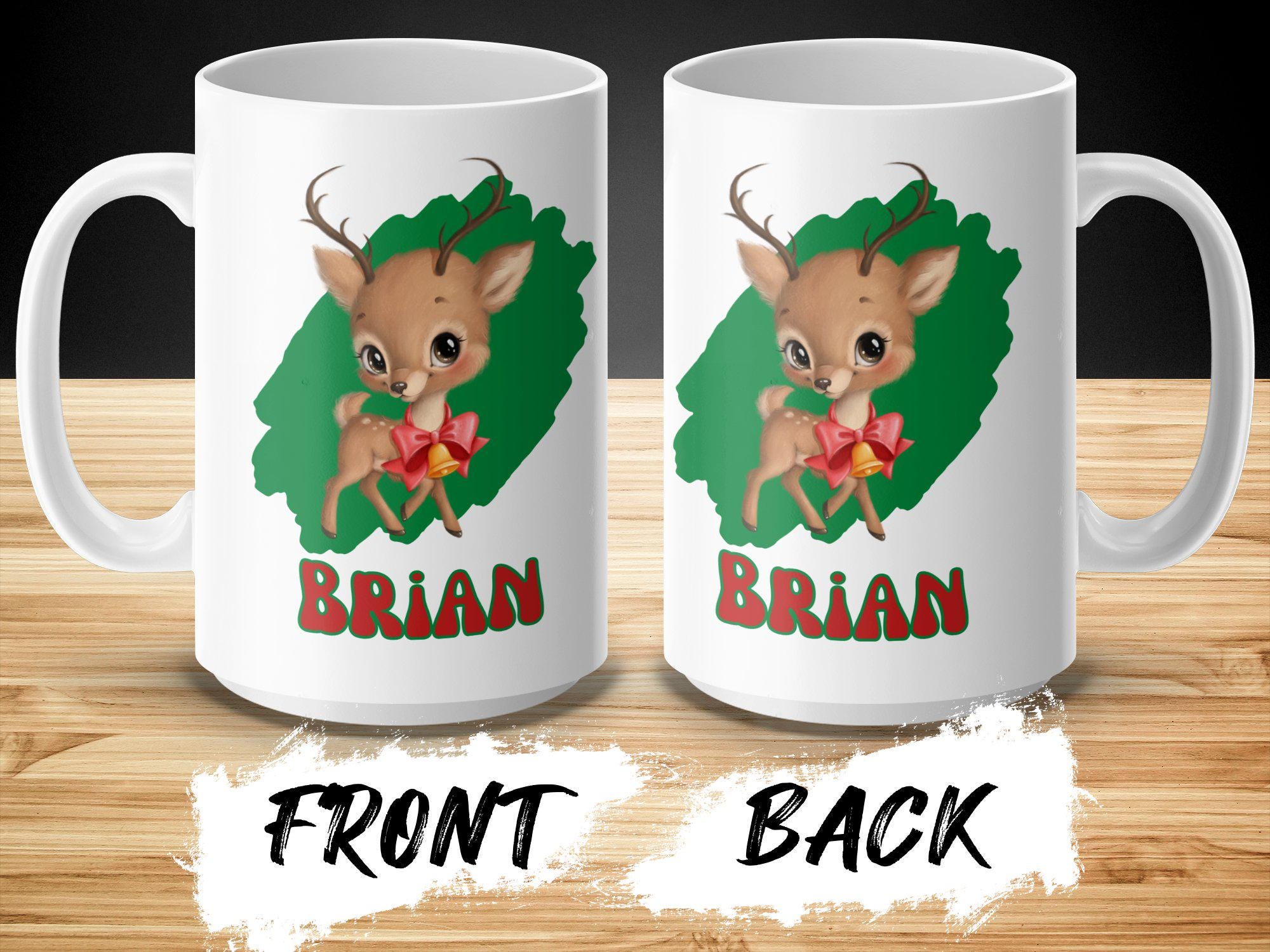 Cute Reindeer Mug, Christmas Reindeer Custom Name Mug, Customizable ...
