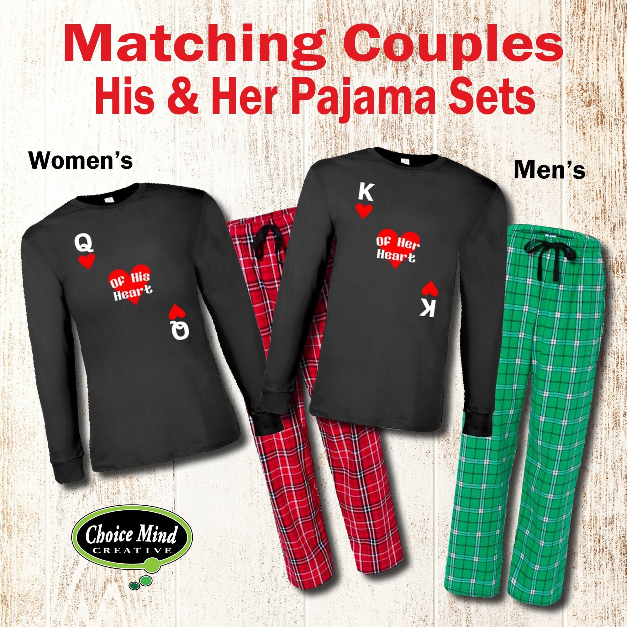 His and Hers King & Queen of Hearts Matching Couples Pajamas, Couples ...