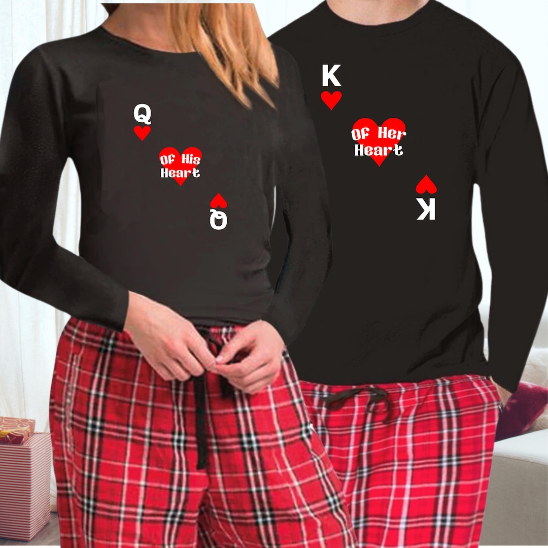 His and Hers King & Queen of Hearts Matching Couples Pajamas, Couples ...