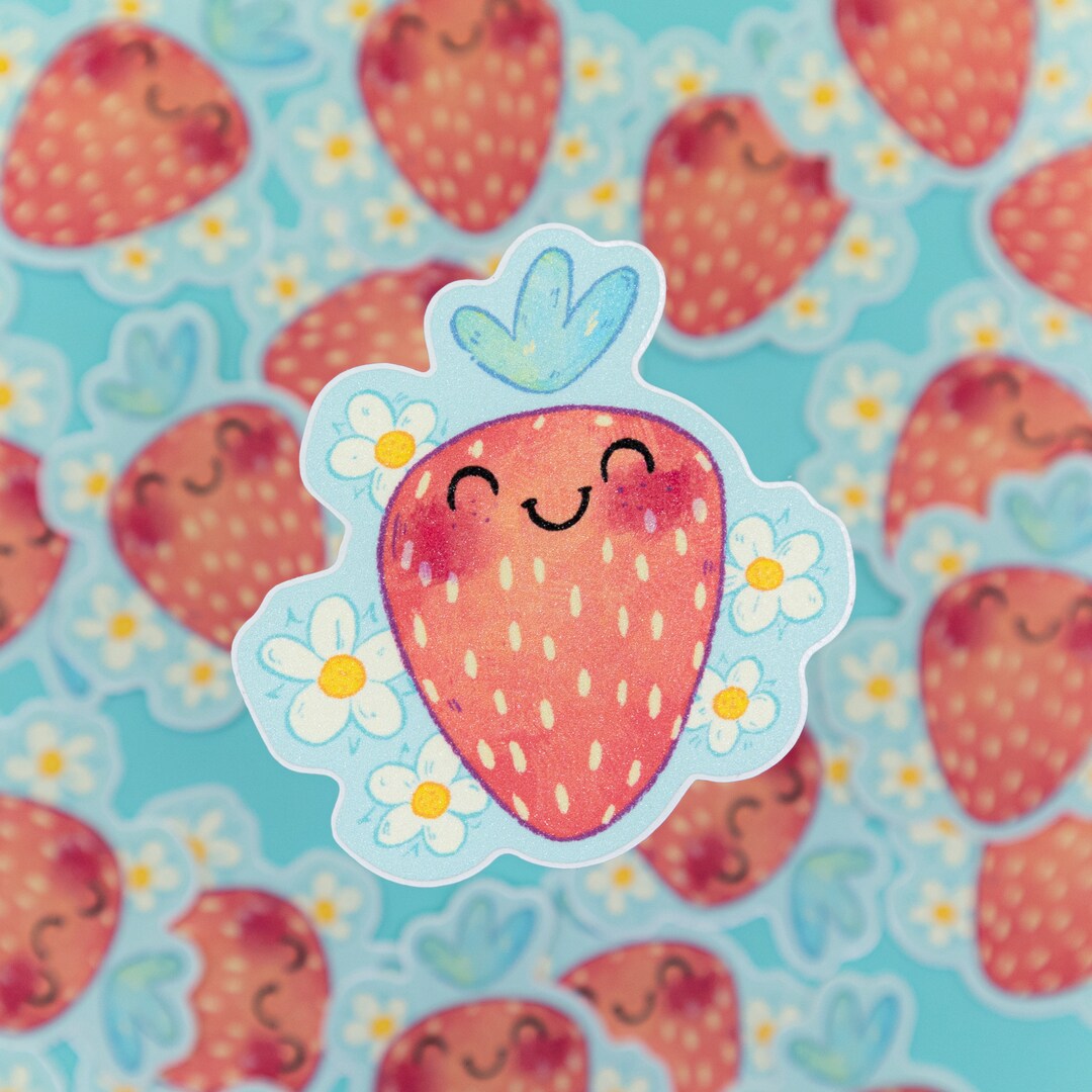 Strawberry Sticker | Vinyl Sticker | Kawaii Sticker | Glitter Vinyl ...