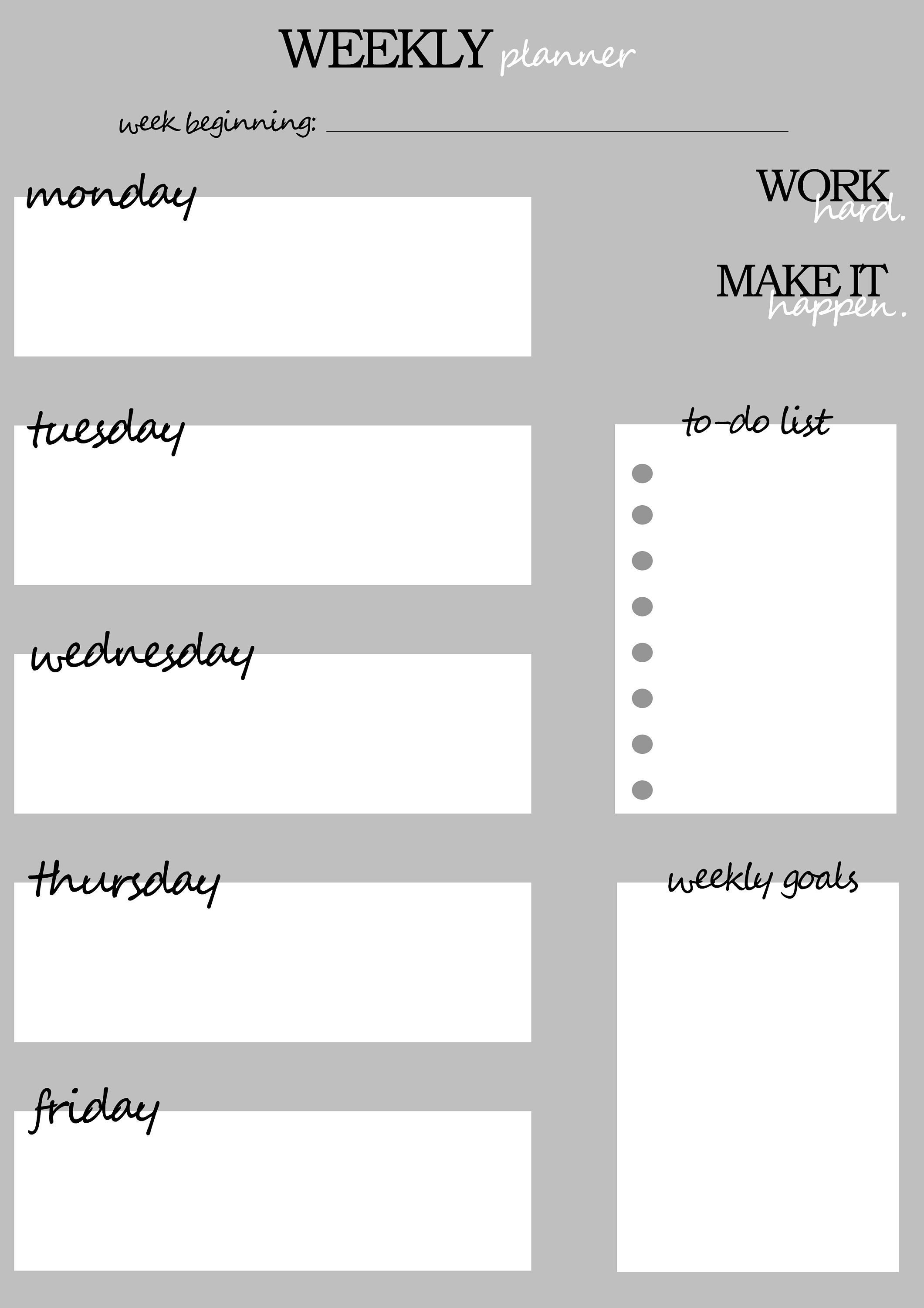 A4 Weekly Planner Grey - PDF Printable - Etsy