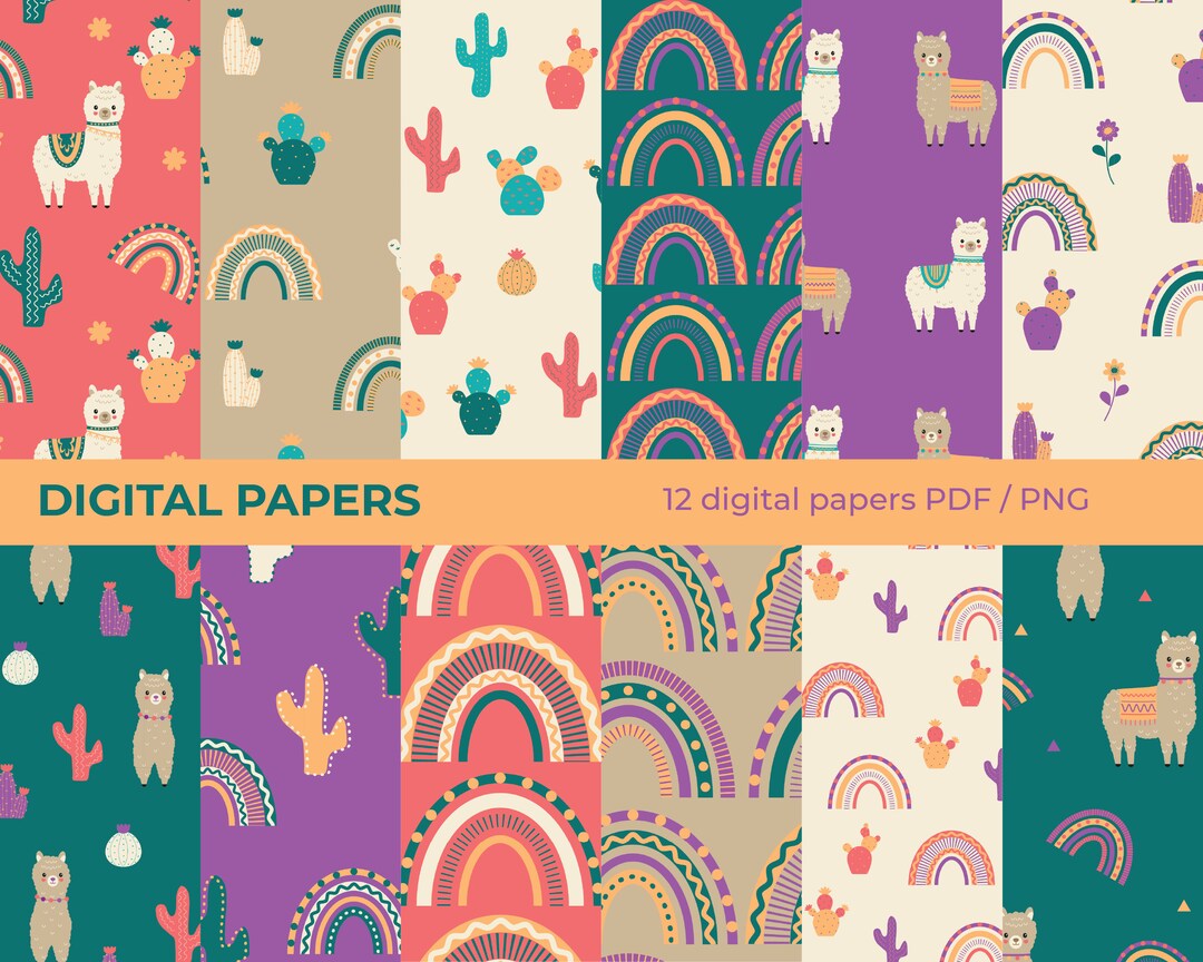 Alpacas Digital Papers / Boho Alpacas Backgrounds / Printable Digital ...