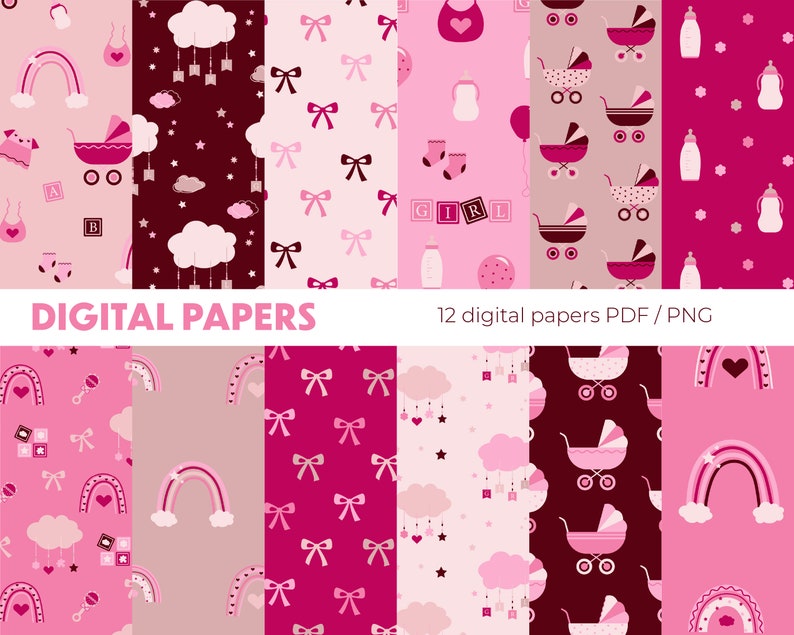 Baby Girl Digital Pattern / Girl / Baby Shower / Baby Girl Backgrounds ...