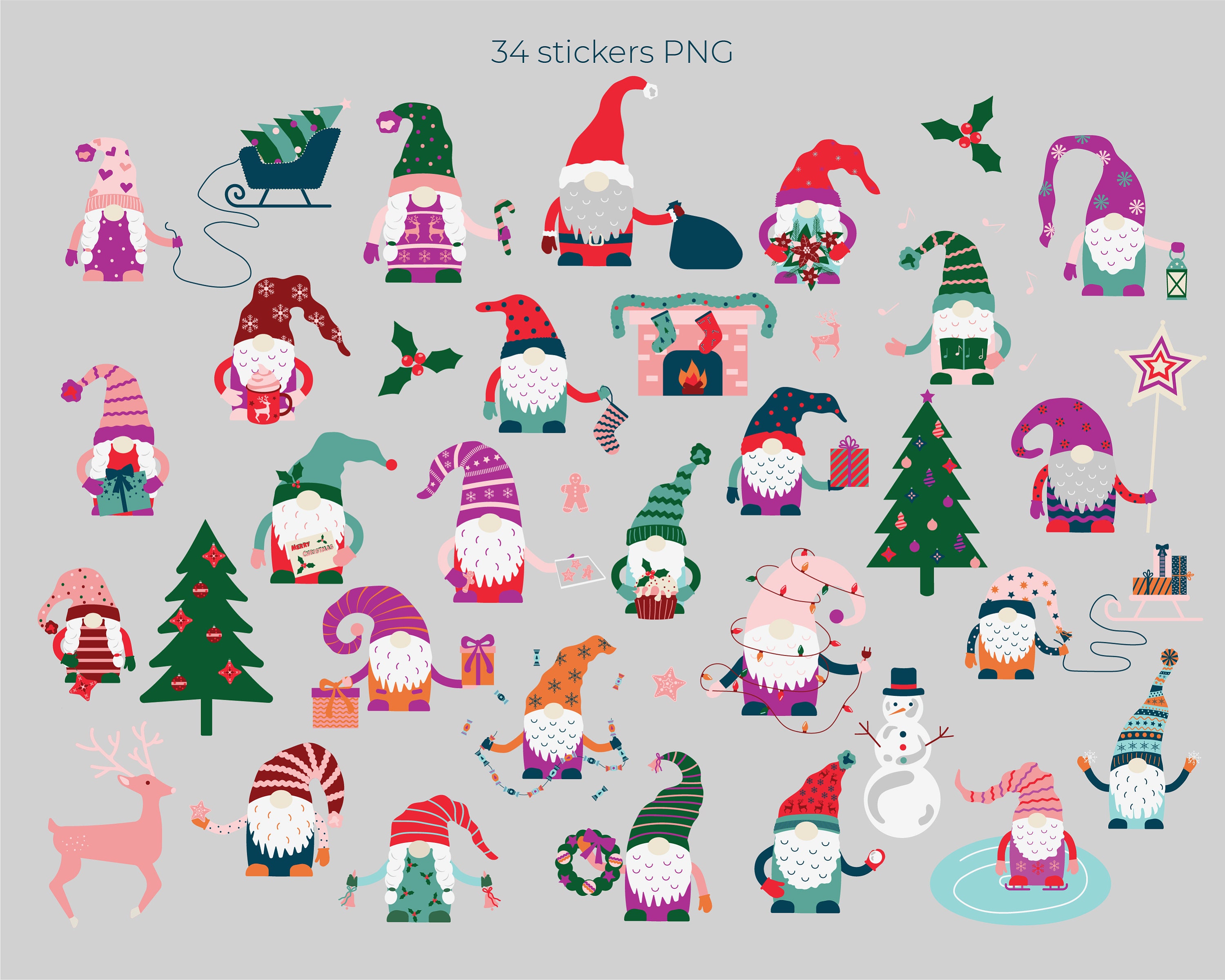 Gnomes Advent Calendar Printable, Christmas Stickers (digital Download ...