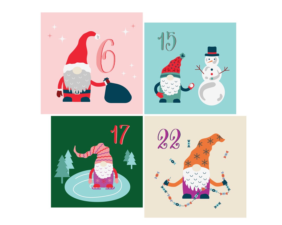 Gnomes Advent Calendar Printable, Christmas Stickers (digital Download ...