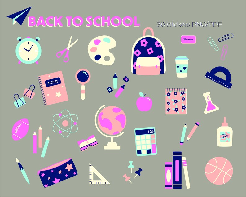 Back to School Stickers / School Cliparts / School PNG / Student ...