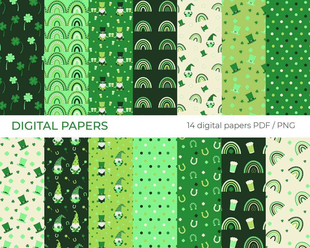 St Patrick's Day Digital Paper / St Patrick's Gnome Digital Paper / St ...