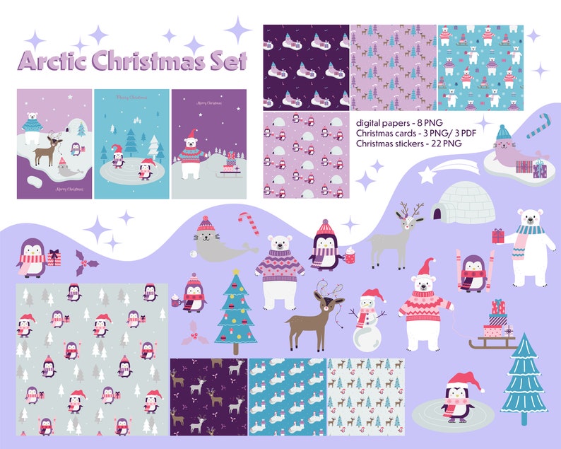 Arctic Christmas Digital Set / Arctic Clipart / Christmas Pattern ...