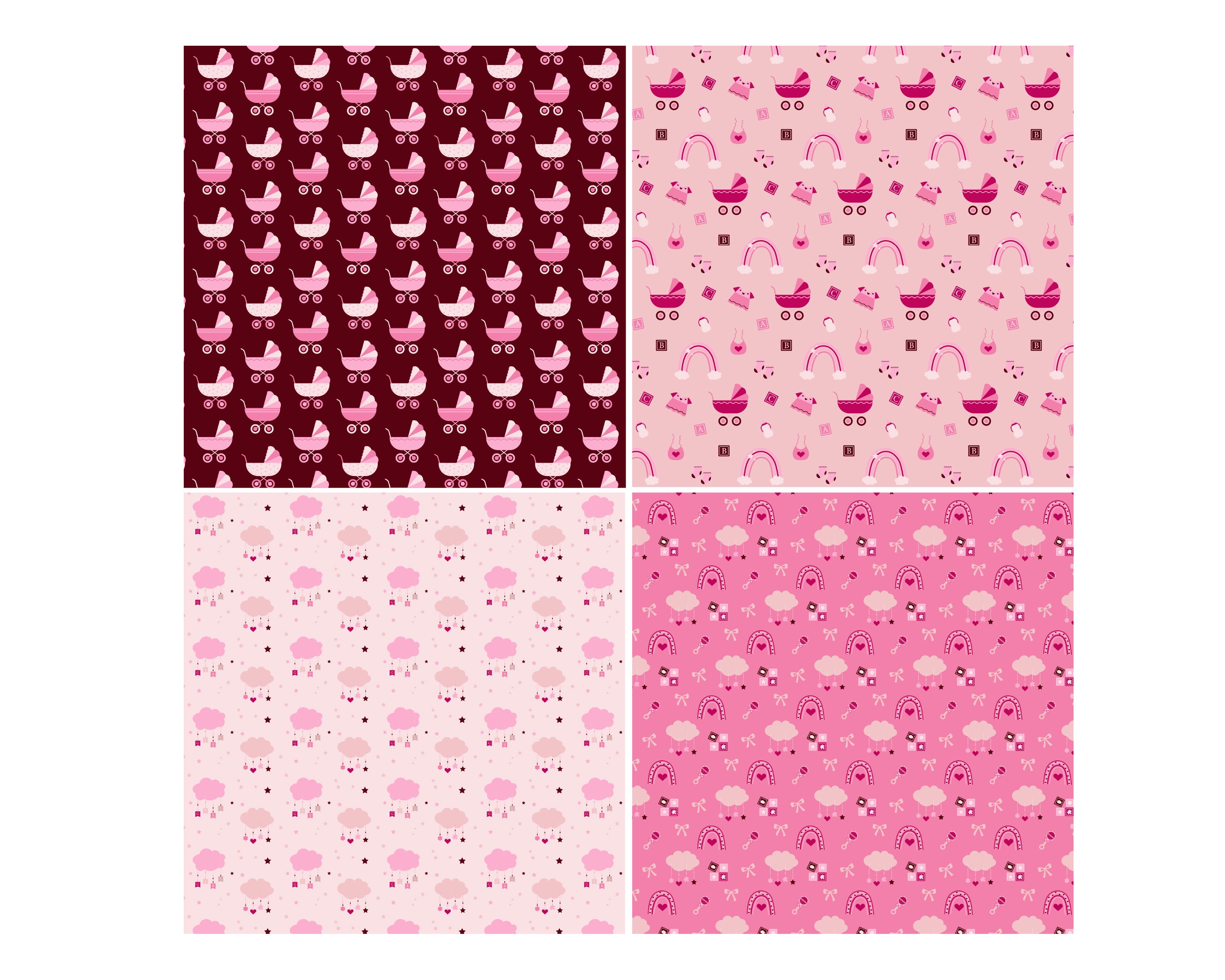 Baby Girl Digital Paper Pack, Pink Bows, Rainbows (PDF/PNG) - Etsy