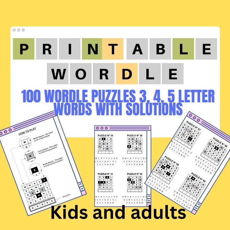 Wordle, 100 Wordle Puzzles, Wordle for Kids, Adults,printable,printable ...