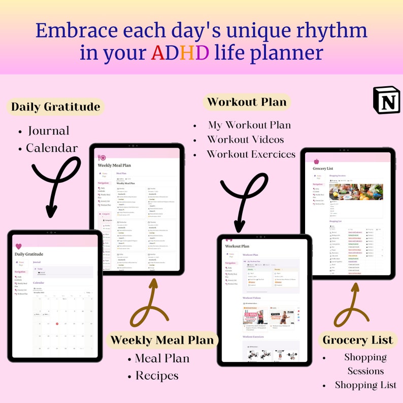 ADHD Notion Life Planner, ADHD Notion Planner, All in One Notion Planner Template, ADHD Planner ...