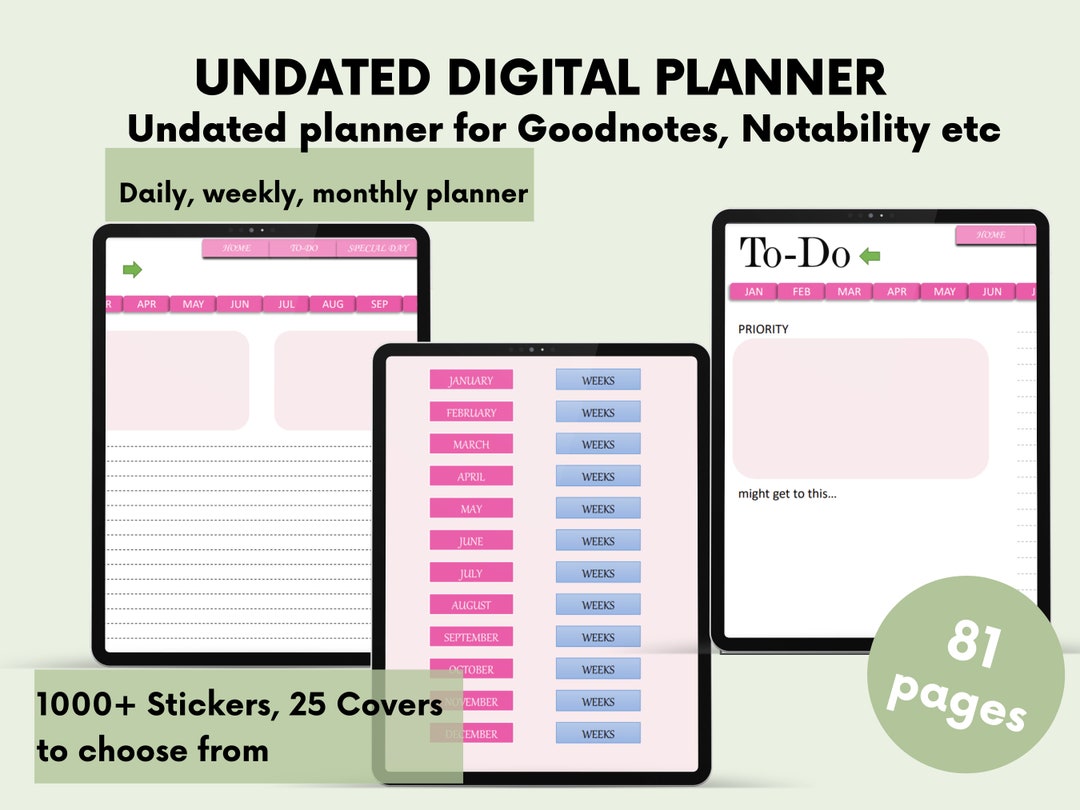 Undated Goodnotes Planner, Monthly Digital Planner, Goodnotes Template ...