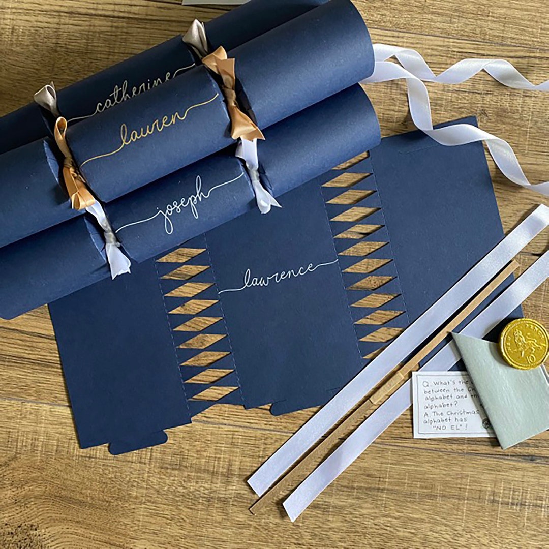 Personalised Navy Handwritten Christmas Crackers - READY MADE - Table ...
