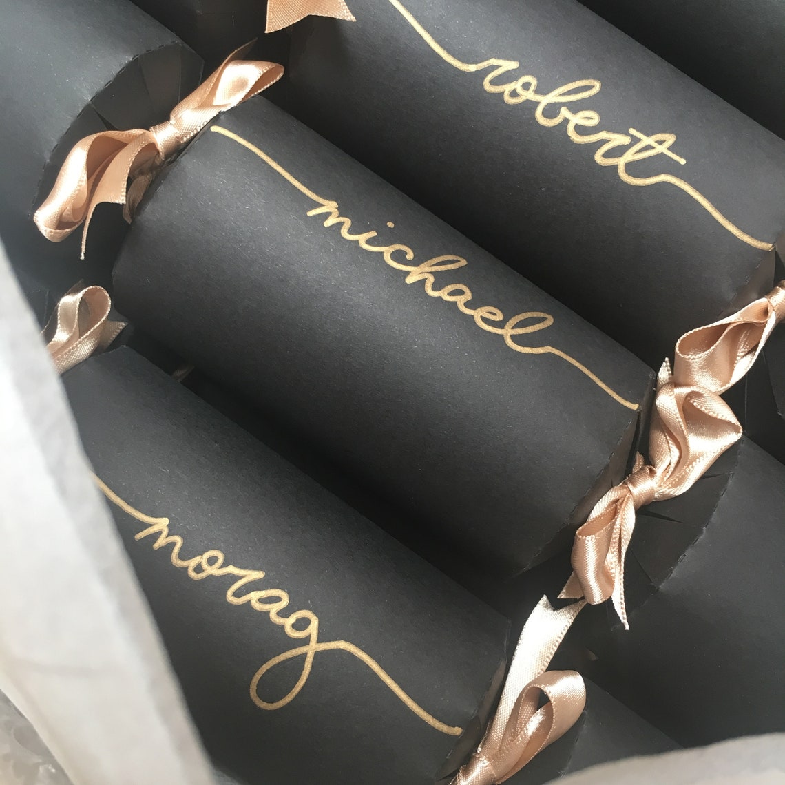 Personalised Ready Made Black Handwritten Christmas Crackers & Wedding ...