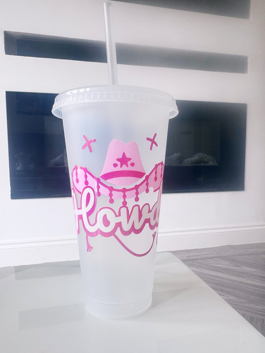 Cowgirl Western Howdy Reusable Plastic Tumbler Cup With Straw Pink ...