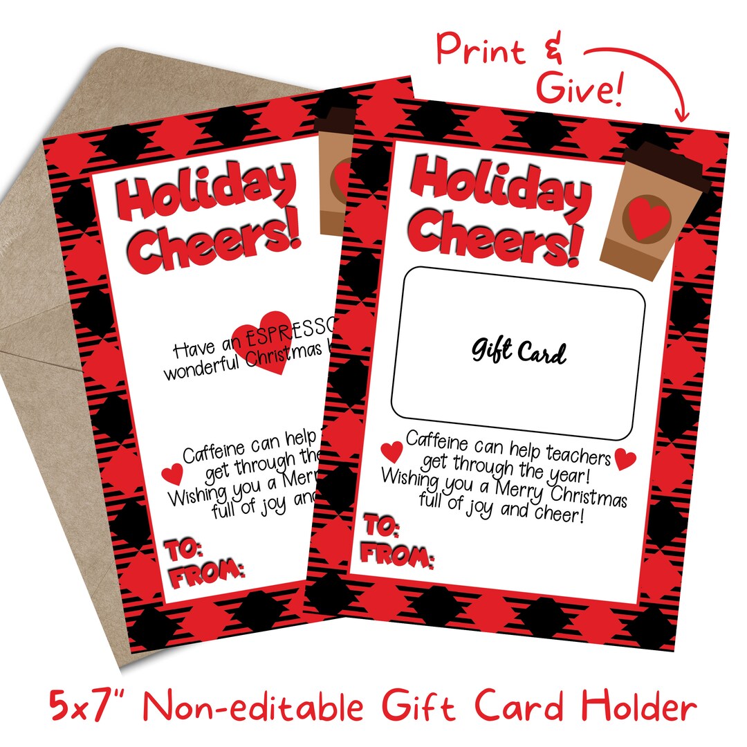 Printable Christmas Coffee Gift Card Holder for Teacher - Red and Black ...