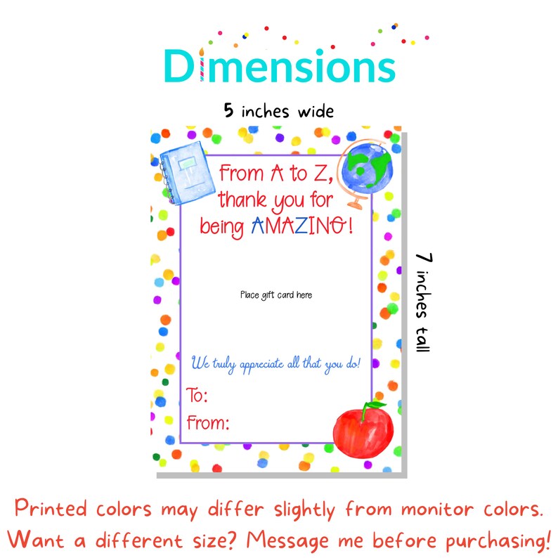 Amazing Teacher From A to Z Gift Card Holder Printable - Teacher ...