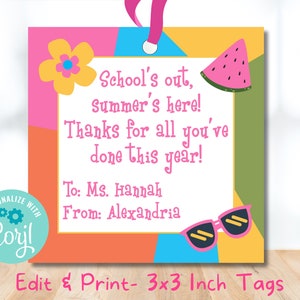 Fun in the Sun Teacher Gift Tags End of School Year Gift Tag - Etsy