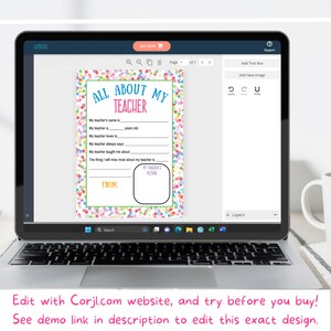 All About My Teacher Printable Card - Student Questionnaire - Teacher ...