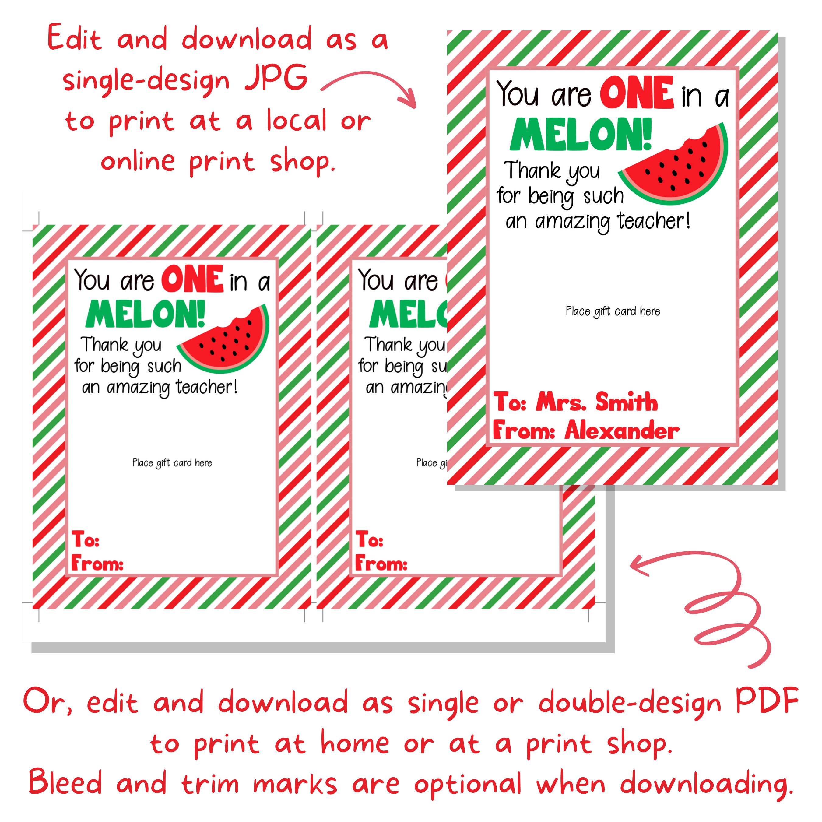 Personalized You Are One in a Melon Gift Card Holder for Teacher ...