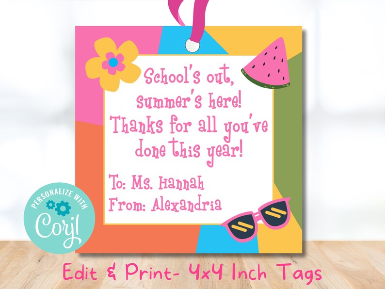 End of School Year Gift Tag for Teacher Printable Parent - Etsy