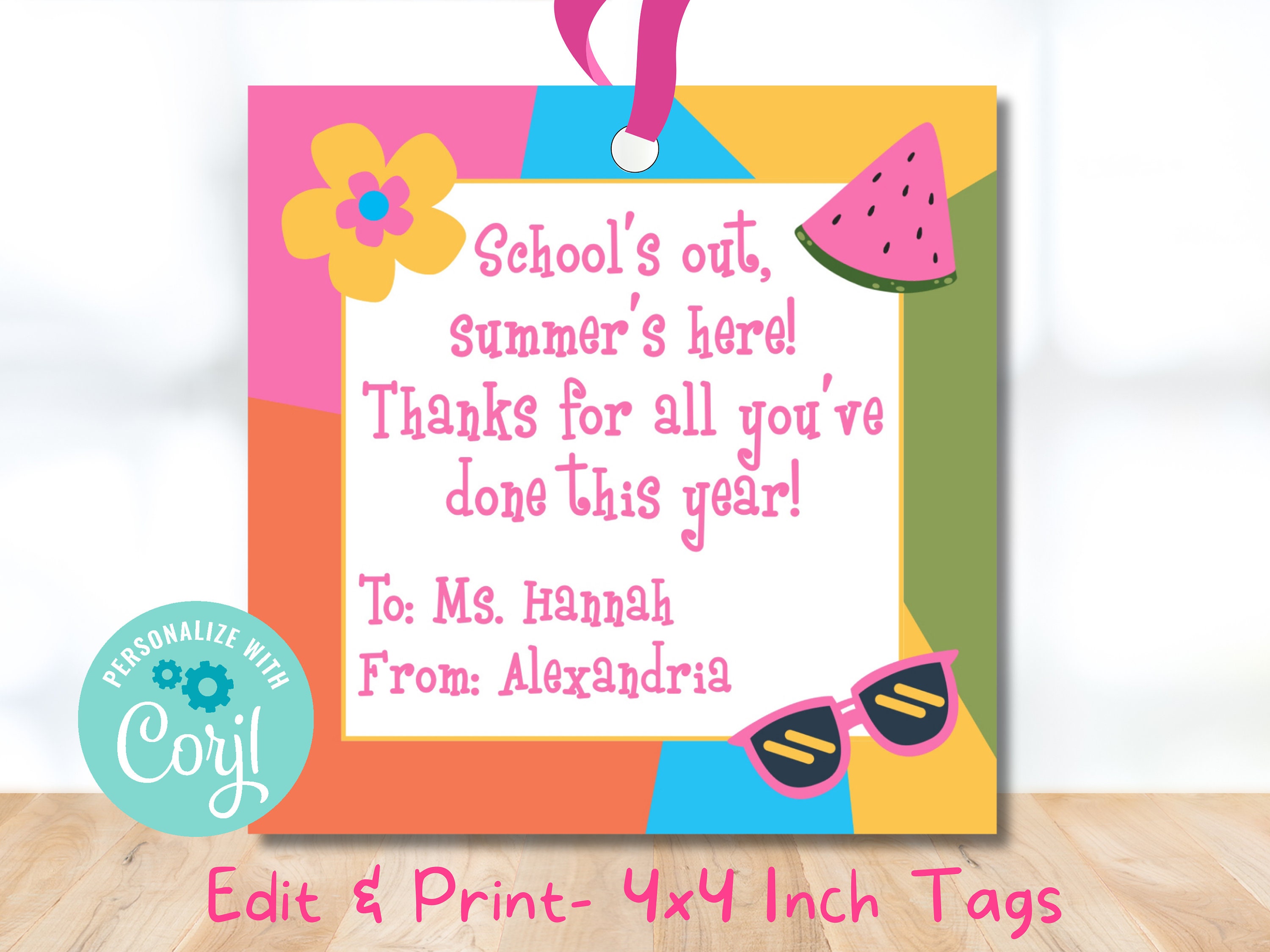 End of School Year Gift Tag for Teacher Printable Parent - Etsy