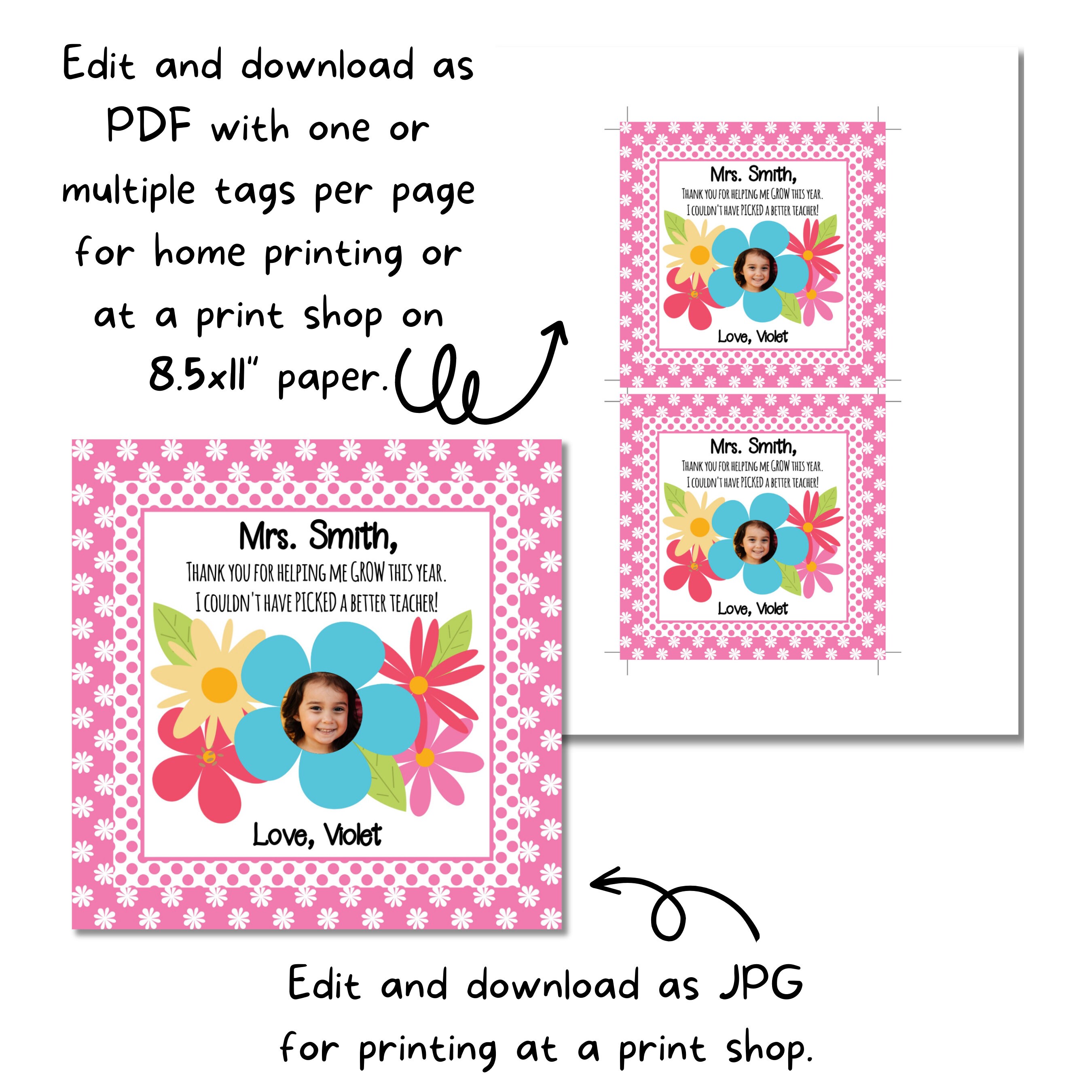 Teacher Appreciation Week - I'd Pick You Gift Tag With Child's Picture ...