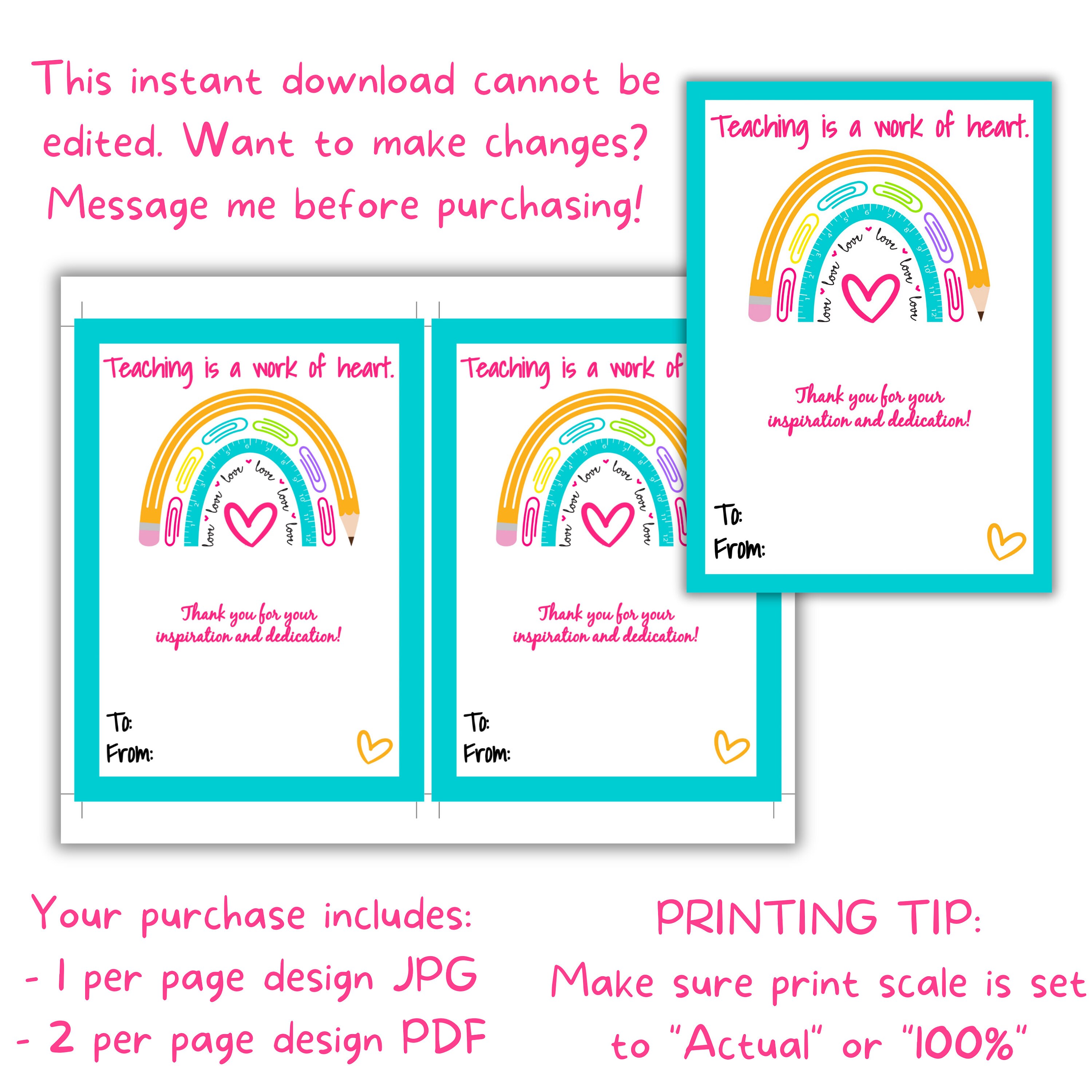 Printable Rainbow Teacher Gift Card Holder - End of School Gift - First ...