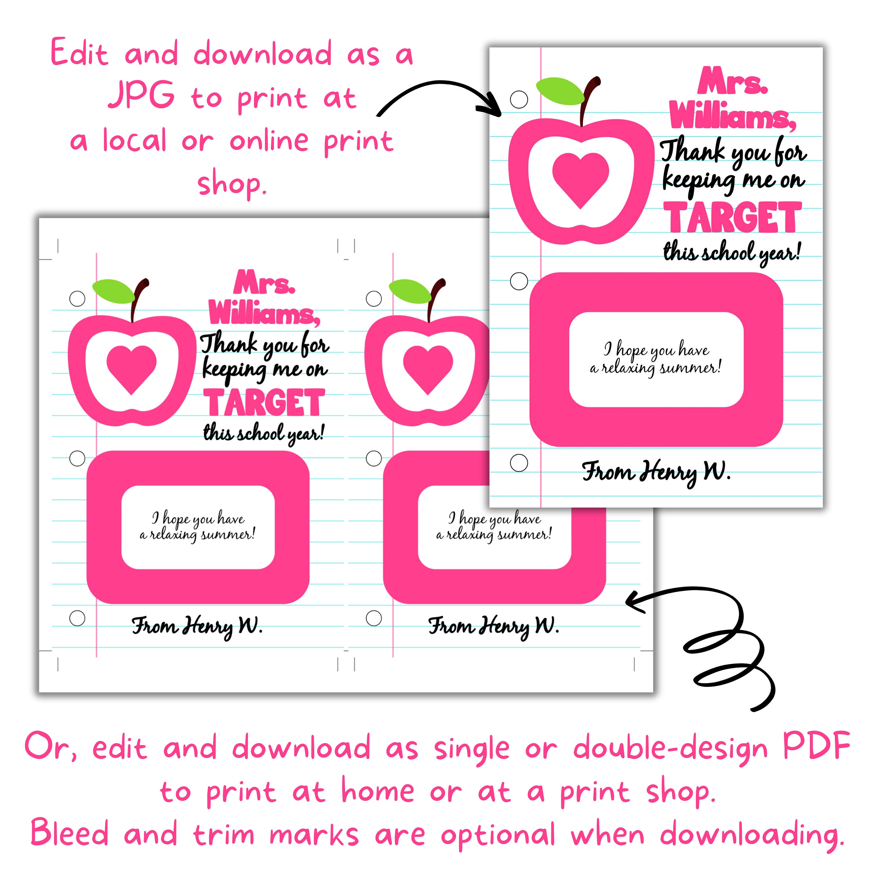 Teacher End of School Year Gift Card Holder Printable on Target Card ...